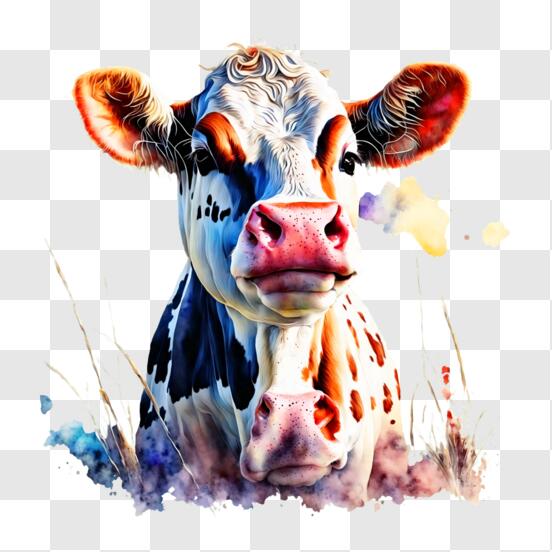 Download Colorful Watercolor Painting of Cows in a Serene Field PNGs ...