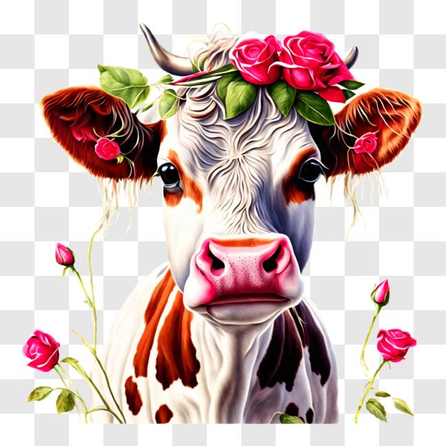 Download Cow with Roses on its Head PNGs Online - Creative Fabrica
