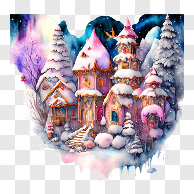 Download Snowy Village in an Icy Landscape PNGs Online - Creative Fabrica