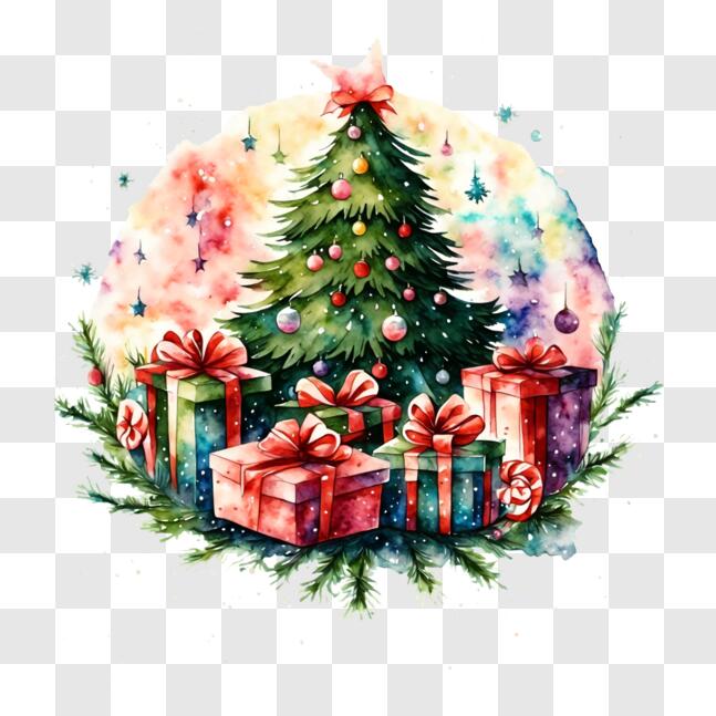 Download Festive Christmas Tree with Presents PNG Online - Creative Fabrica