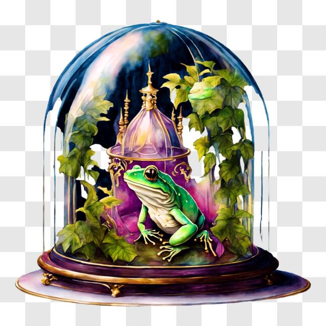 Download Green Frog in Glass Dome surrounded by Plants and Trees PNGs Online - Creative Fabrica