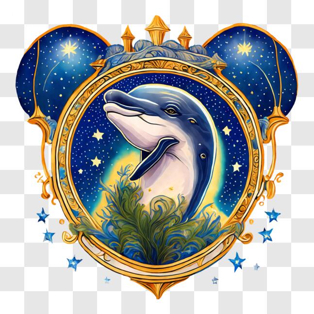 Download Dolphin Ornamental Frame with Stars and Moons PNGs Online ...