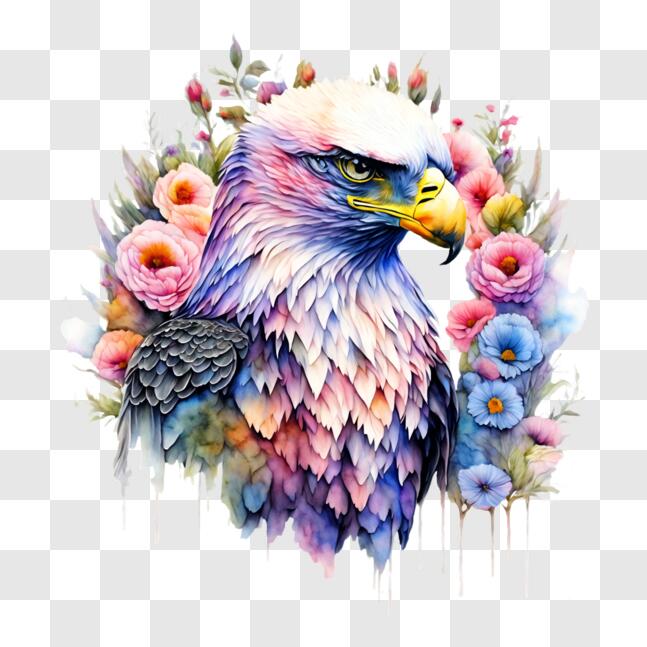 Download Colorful Painting of Eagle with Flowers PNGs Online - Creative ...