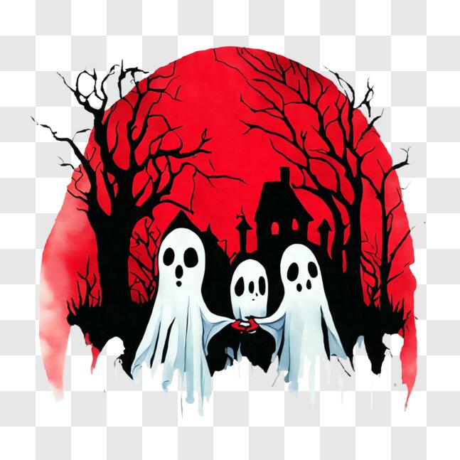 Download Three Ghosts Hugging in Front of a Red Background PNGs Online ...