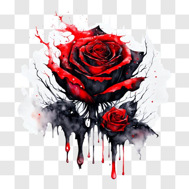 Download Red Rose with Bloody Drippings on Abstract Black Background ...