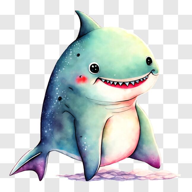 Descarga Lindo tiburón animado sentado en el suelo con boca abierta y ...