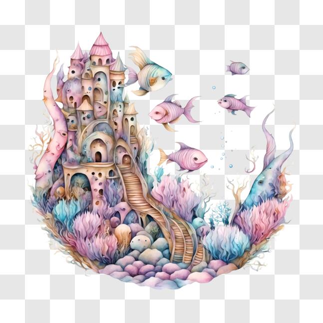 Download Colorful Underwater Castle with Fishes and Corals PNGs Online ...