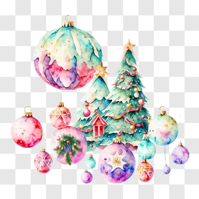 Download Colorful Watercolor Christmas Tree with Ornaments and ...