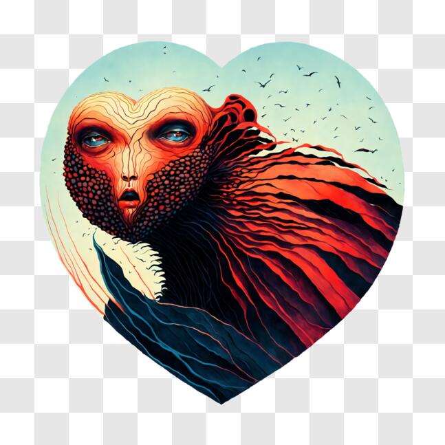 Download Fantasy Art: Heart-shaped Painting with Alien Creature and ...