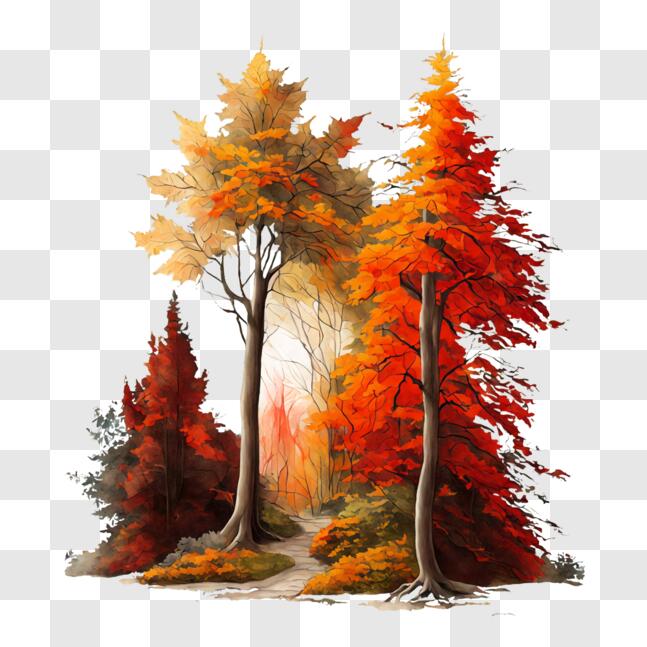 Download Autumnal Forest with Two Trees and Pathway PNGs Online ...