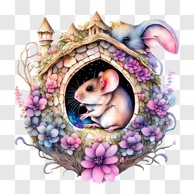 Download Two Mice in a Fairy Tale Mouse House with Flowers PNGs Online ...
