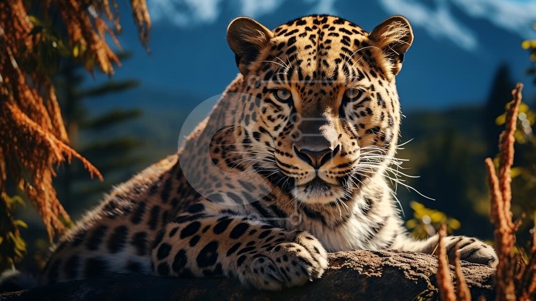 Magnificent Leopard in Mountainous Habitat stock photo | Creative Fabrica