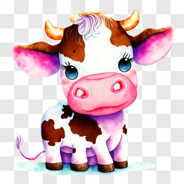 Download Small Pink and White Cow Sitting on Black Background PNGs ...