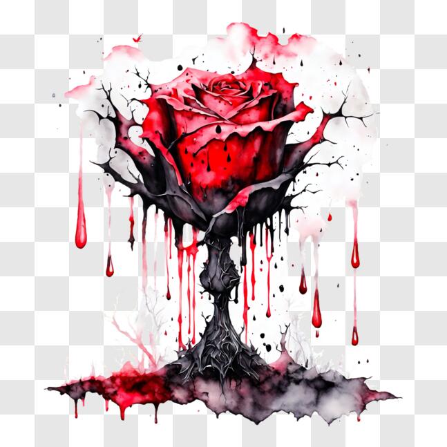 Download Red Rose with Dripping Blood on Tree Stump PNGs Online ...
