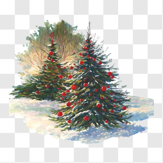 Download Snow-Covered Christmas Trees Watercolor Painting PNGs Online ...