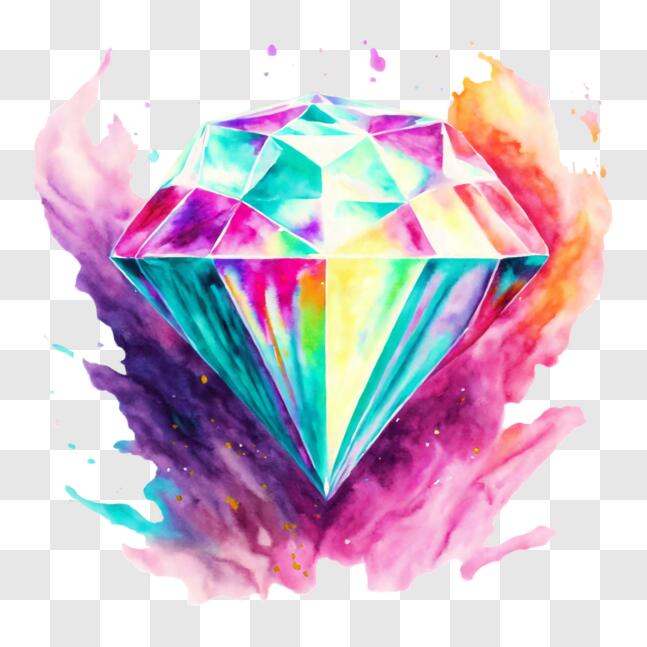 Download Colorful Watercolor Splash with Glistening Diamond PNGs Online ...