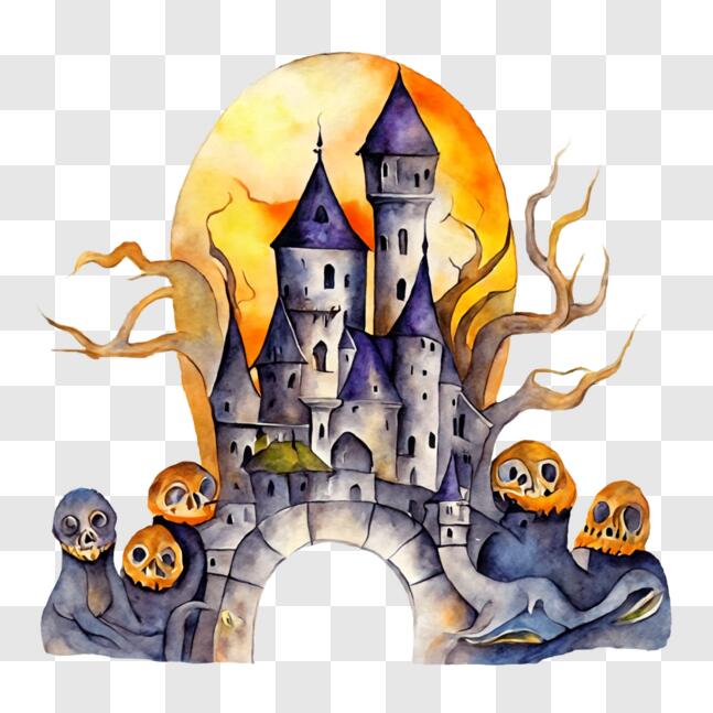 Baixe Castelo de Halloween com Abóboras e Esqueletos PNGs - Creative ...