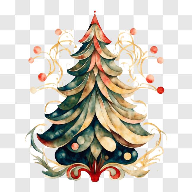 Download Ornamented Christmas Tree Watercolor Painting PNGs Online ...