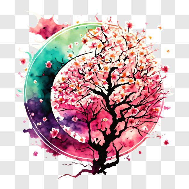 Download Yin-Yang Tree with Pink and Purple Blossoms on a Black ...