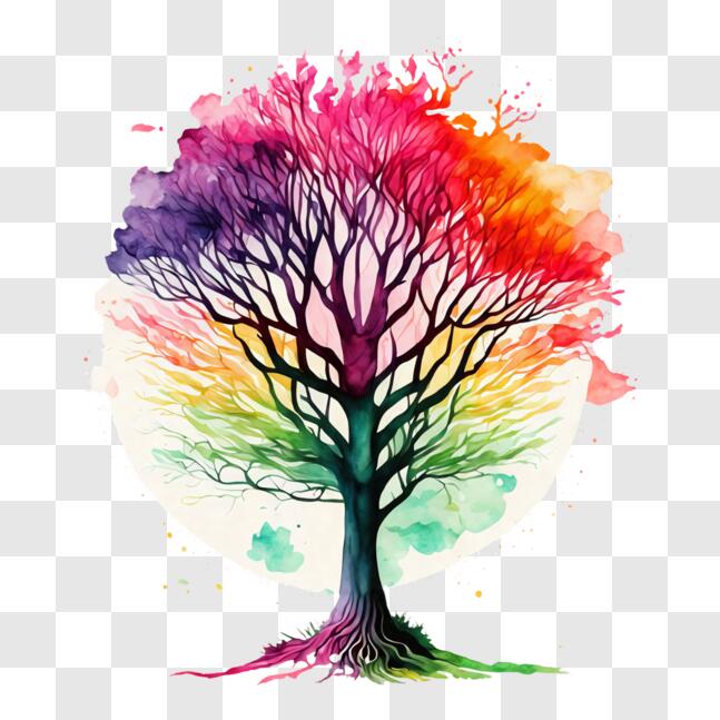 Download Colorful Tree of Life on Black Background PNGs Online ...