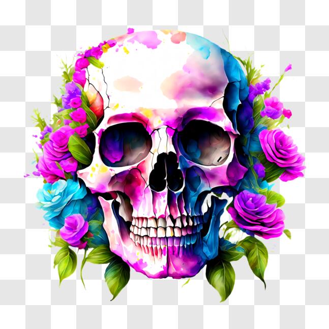 Download Colorful Skull with Flowers PNGs Online - Creative Fabrica
