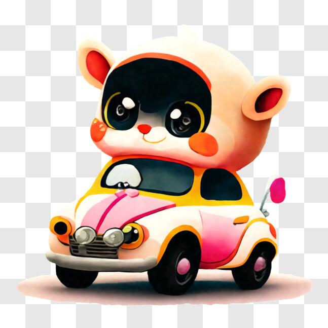 Descarga Oso de dibujos animados conduciendo un coche rosa y blanco ...