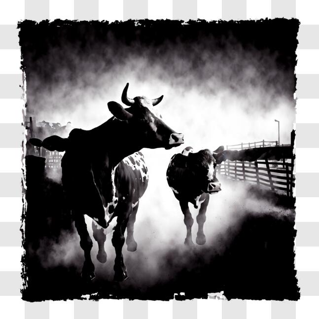 Download Black and White Photo of Running Cows in Fog PNGs Online ...