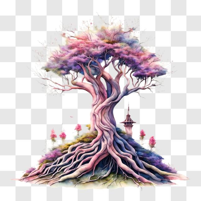 Download Colorful Tree with Flowers and Colorful Roots PNGs Online ...