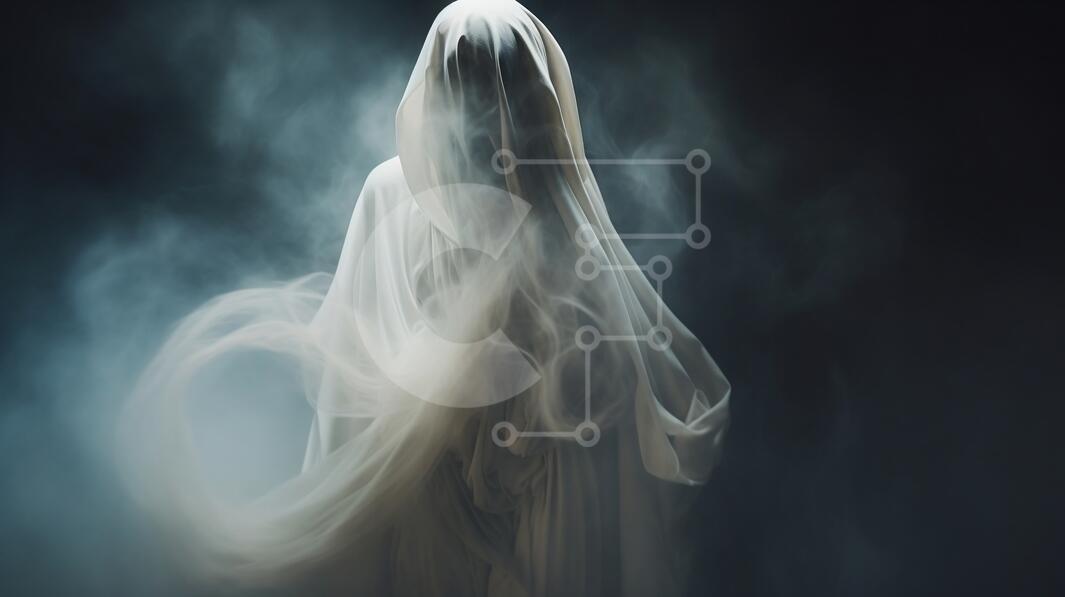 Ghostly Figure Floating in the Dark stock photo | Creative Fabrica