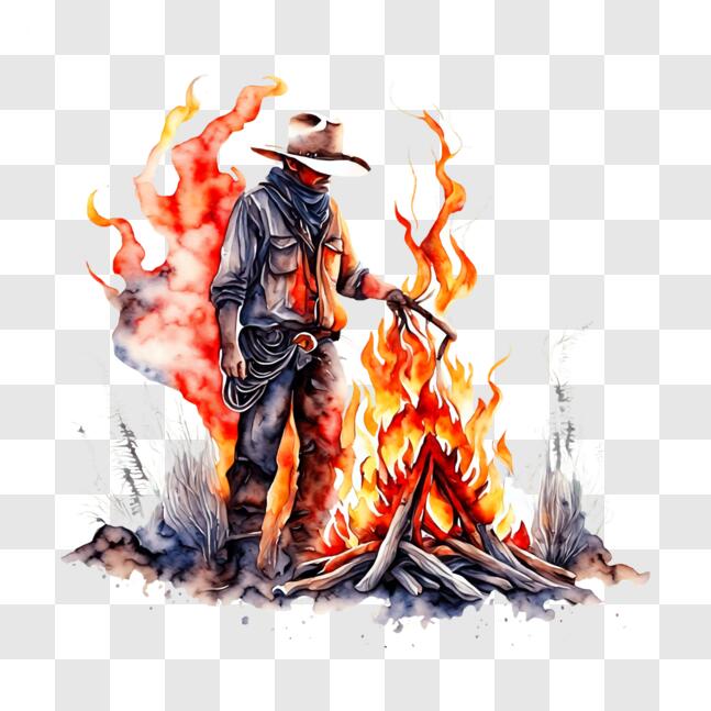 Download Cowboy next to an open fire PNGs Online - Creative Fabrica