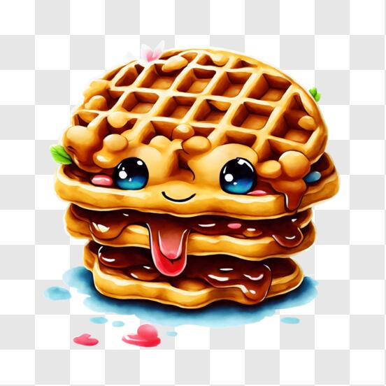 Download Cute Cartoon Cat with Waffles and Strawberry PNG Online ...