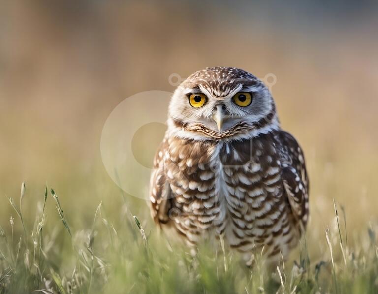 Adorable Owl Staring Intently in a Field stock photo | Creative Fabrica