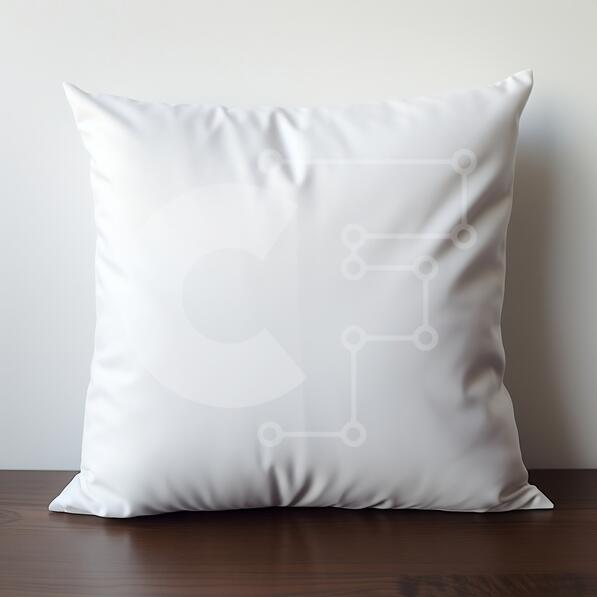 White Pillow on Wooden Table Background stock photo | Creative Fabrica
