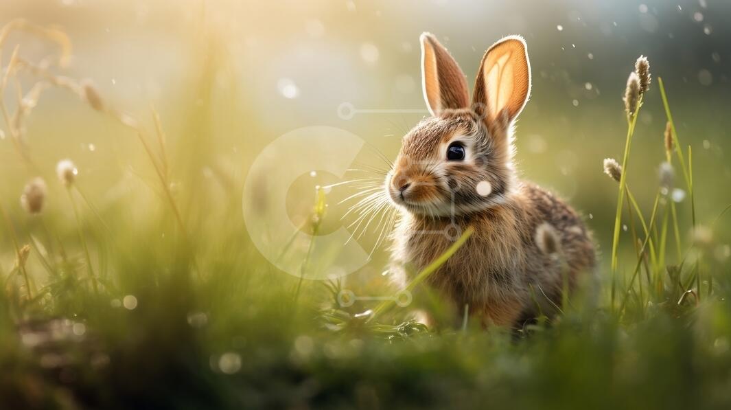 Adorable Bunny Rabbit in the Rain stock photo | Creative Fabrica