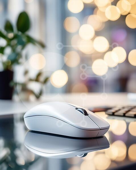 Modern White Mouse on Black Desk stock photo | Creative Fabrica