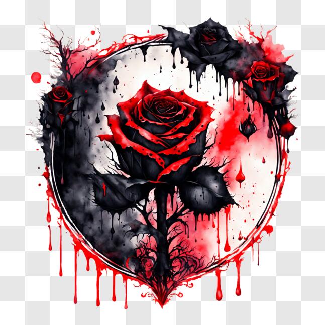 Download Dark Gothic Art: Black and Red Rose with Dripping Blood PNGs ...