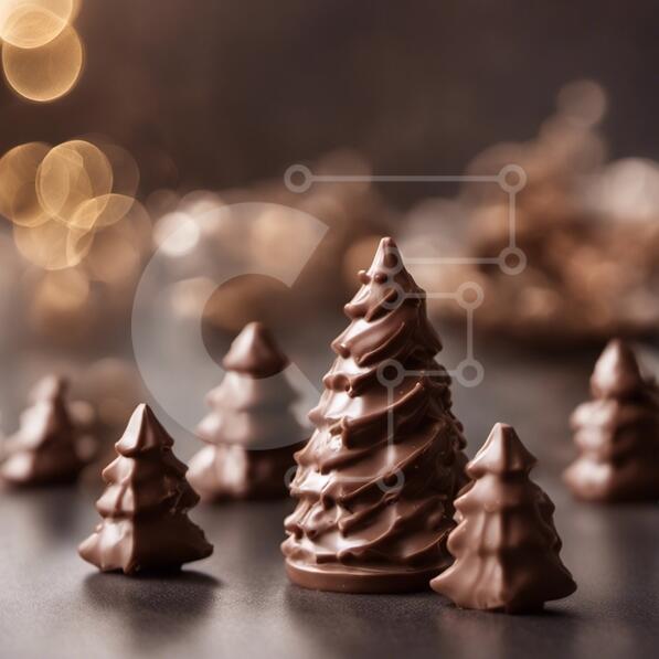 Chocolate Trees Ornamental Display with Lights and Decorations stock ...
