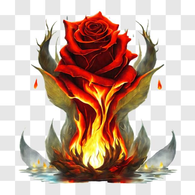 Download Red Rose with Flames - Iconic and Fiery PNGs Online - Creative ...