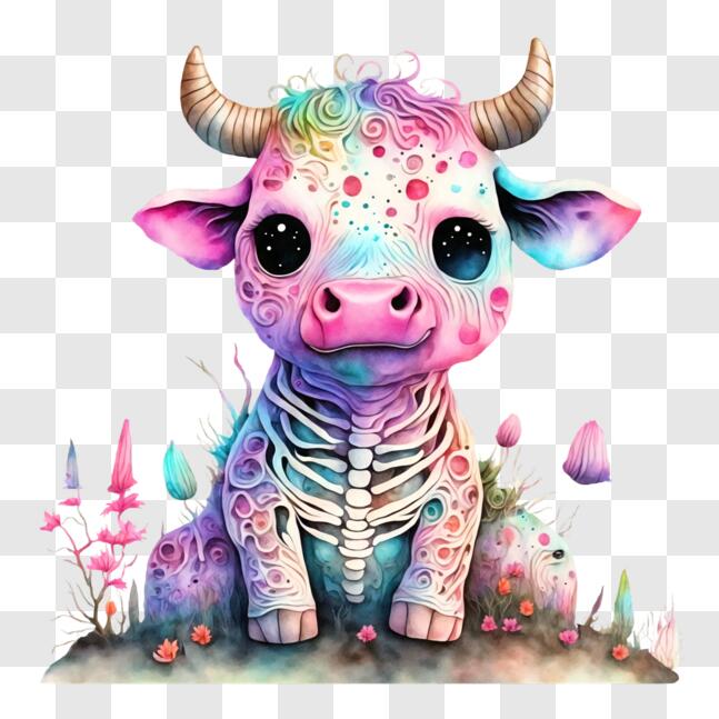 Download Colorful Cow in Fantasy Artwork PNG Online - Creative Fabrica