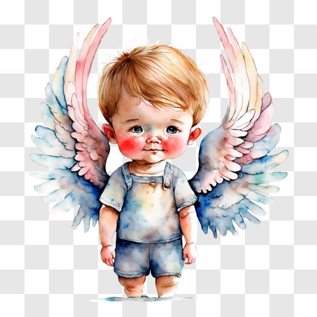 Download Watercolor painting of an angel-winged child with blue ...