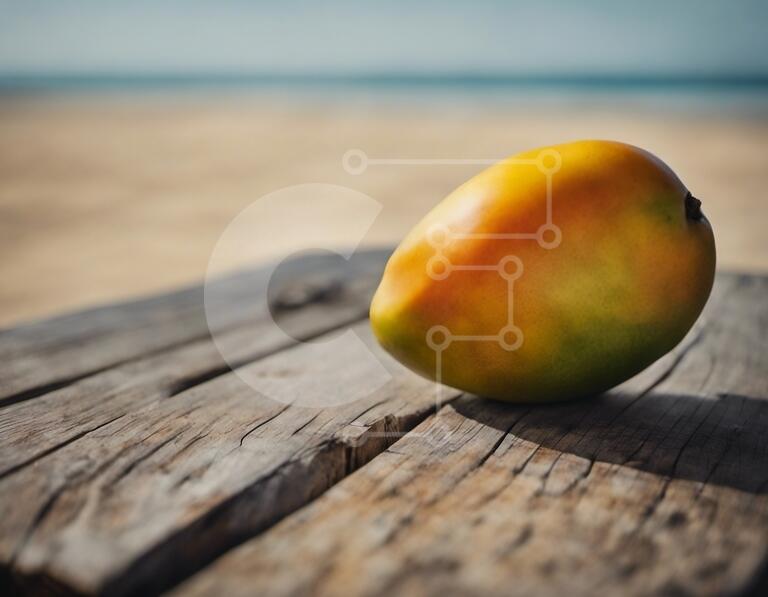 Delicious Ripe Yellow Mango on a Beach stock photo | Creative Fabrica