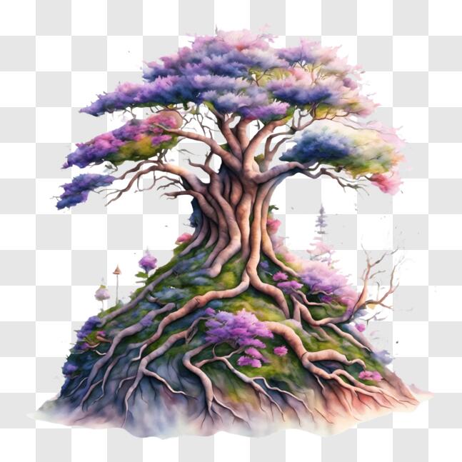 Download Tree with Purple Flowers in a Fantasy World PNGs Online ...
