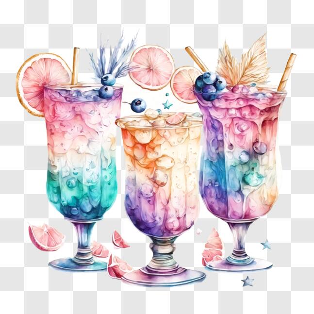 Download Colorful Watercolor Cocktails with Blueberries, Strawberries ...