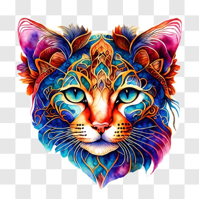 Download Colorful Cat's Head with Intricate Designs and Colors PNGs ...