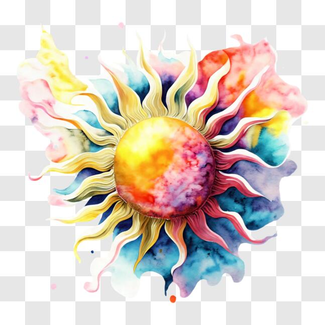Download Stylized Sun with Watercolor Splash PNGs Online - Creative Fabrica