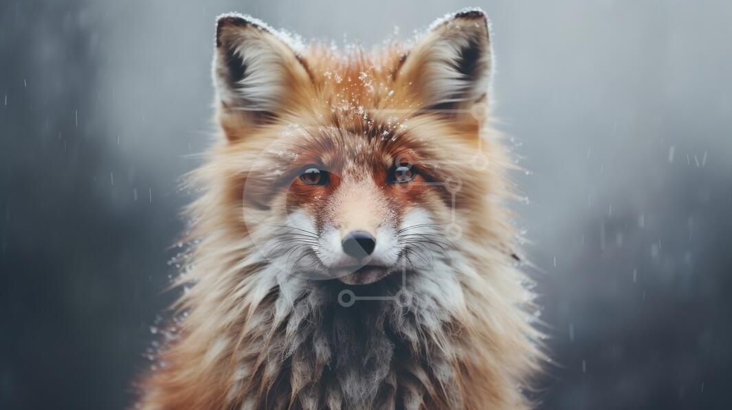 Close-up of an Orange Fox in Stormy Weather stock photo | Creative Fabrica