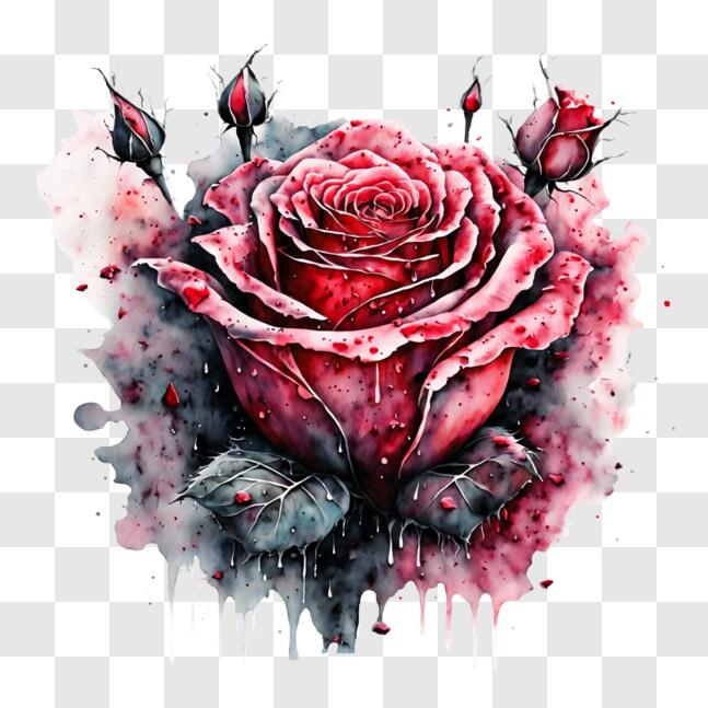 Download Abstract Red Rose with Watercolor Drips PNGs Online - Creative ...