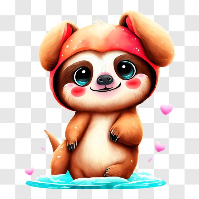 Download Cartoon Sloth Dog in Water with Red Hat and Heart Stickers ...