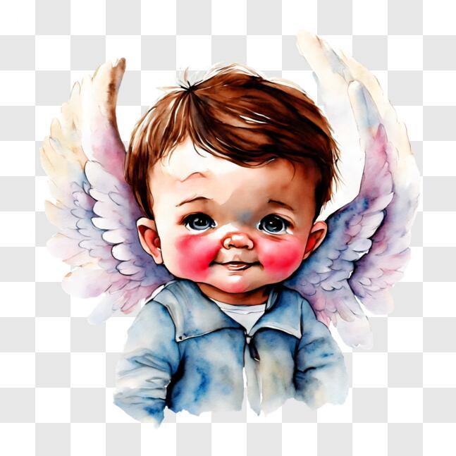 Download Watercolor Painting of Smiling Angel-Winged Child PNGs Online ...