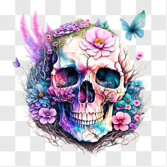 Download Realistic Digital Painting of a Skull in Purple and Black PNGs ...